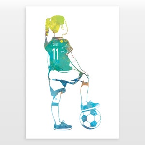 Watercolour Girls Football Print Personalised Soccer Poster Available ...