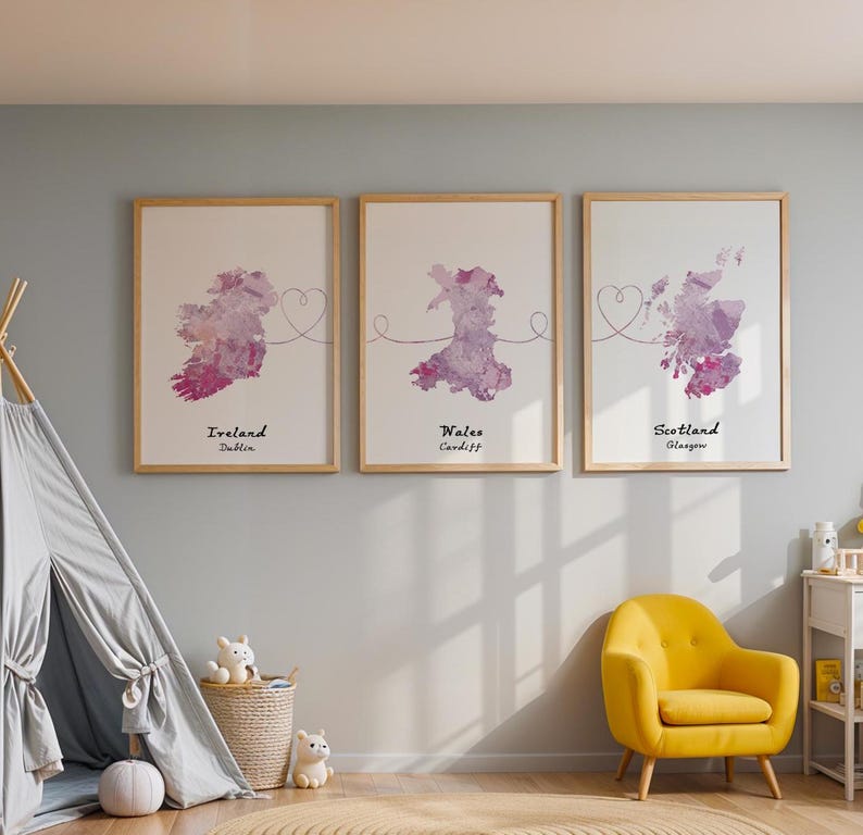 Digital Personalised Map Print - Any Three Countries - Custom Map Art ...