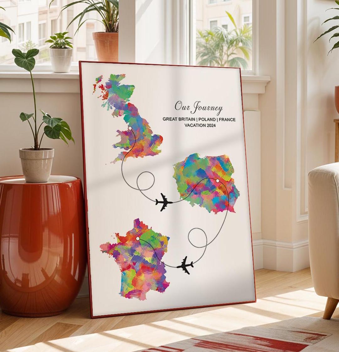 Personalised Map Print With Linked Locations | Custom Travel Adventures ...