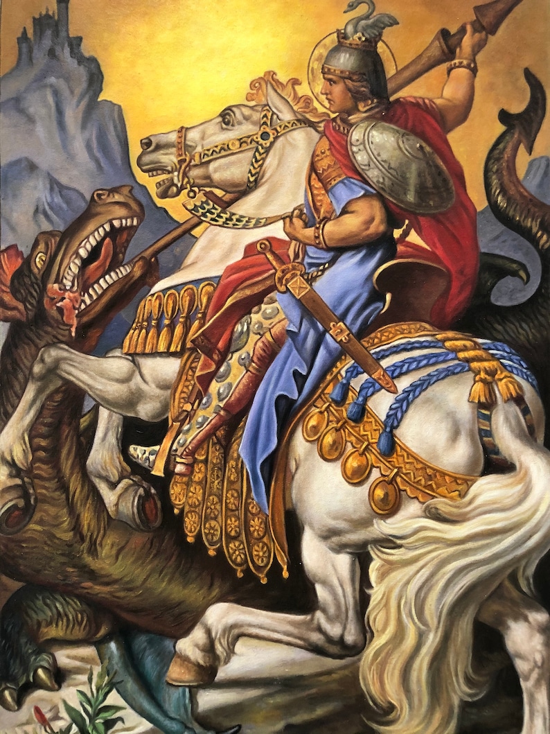 Saint George Killing the Dragon 60x102cm Hand Painted Oil | Etsy