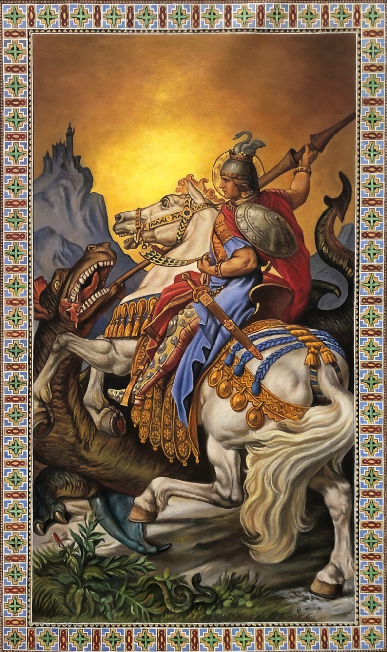 Saint George Killing the Dragon 60x102cm Hand Painted Oil | Etsy