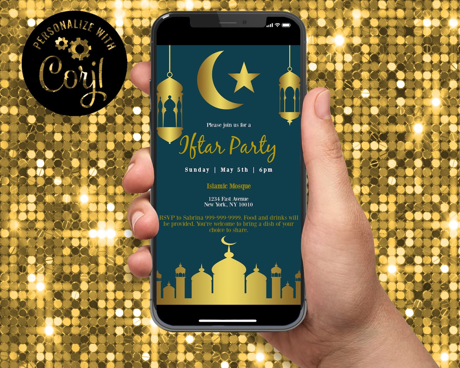 Iftar Ramadan Kareem Party Invitation Template, Digital Text, Edit ...