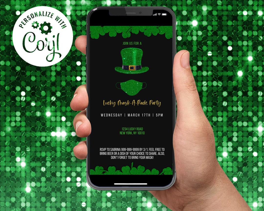 Saint Patrick's Day Mask-a-rade Party Invitation, Digital Electronic ...