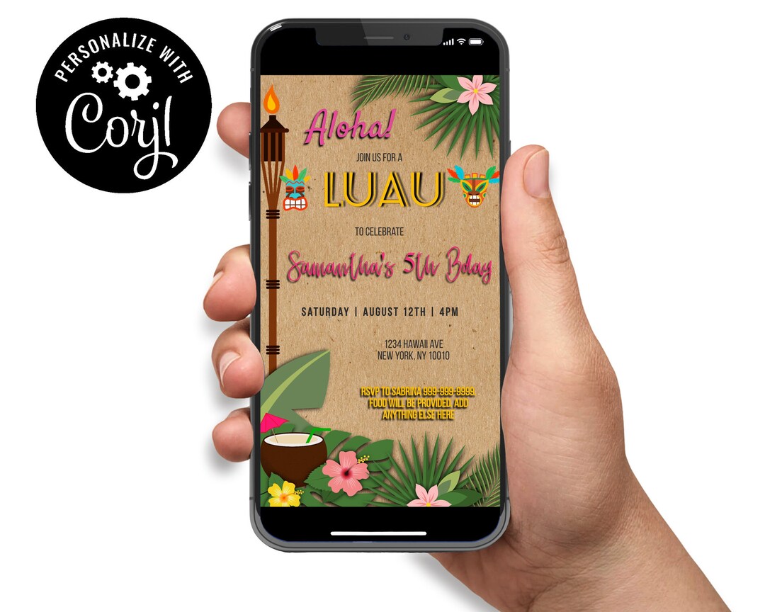 Luau Hawaiian Theme Party Invitation Digital Electronic Instant ...