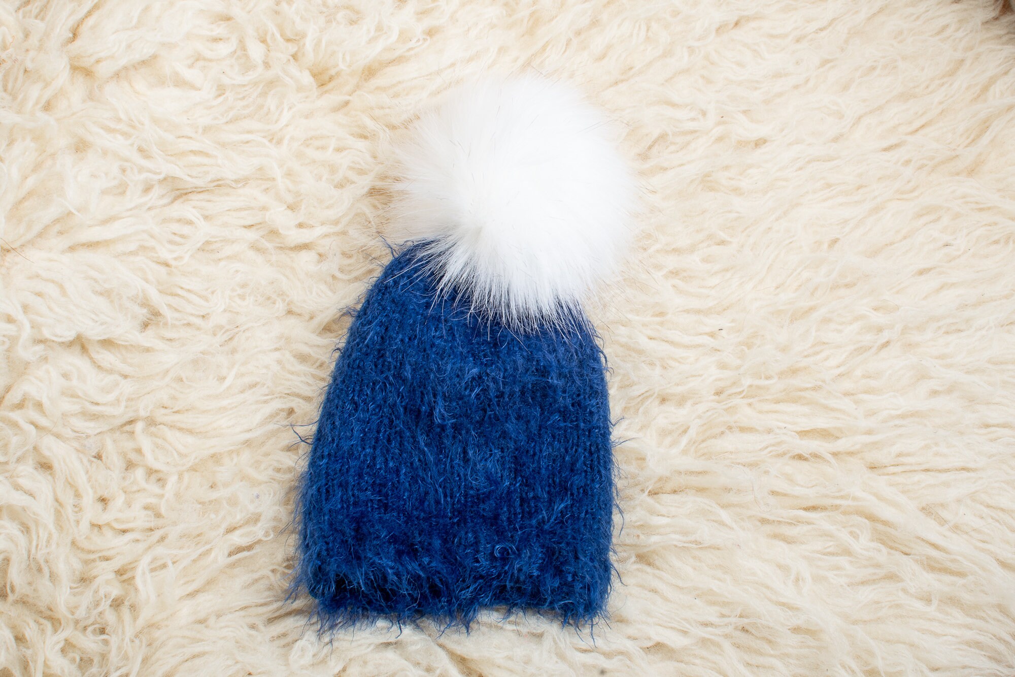 Navy Blue NEWBORN - Fluffy Pompom Hat - Etsy