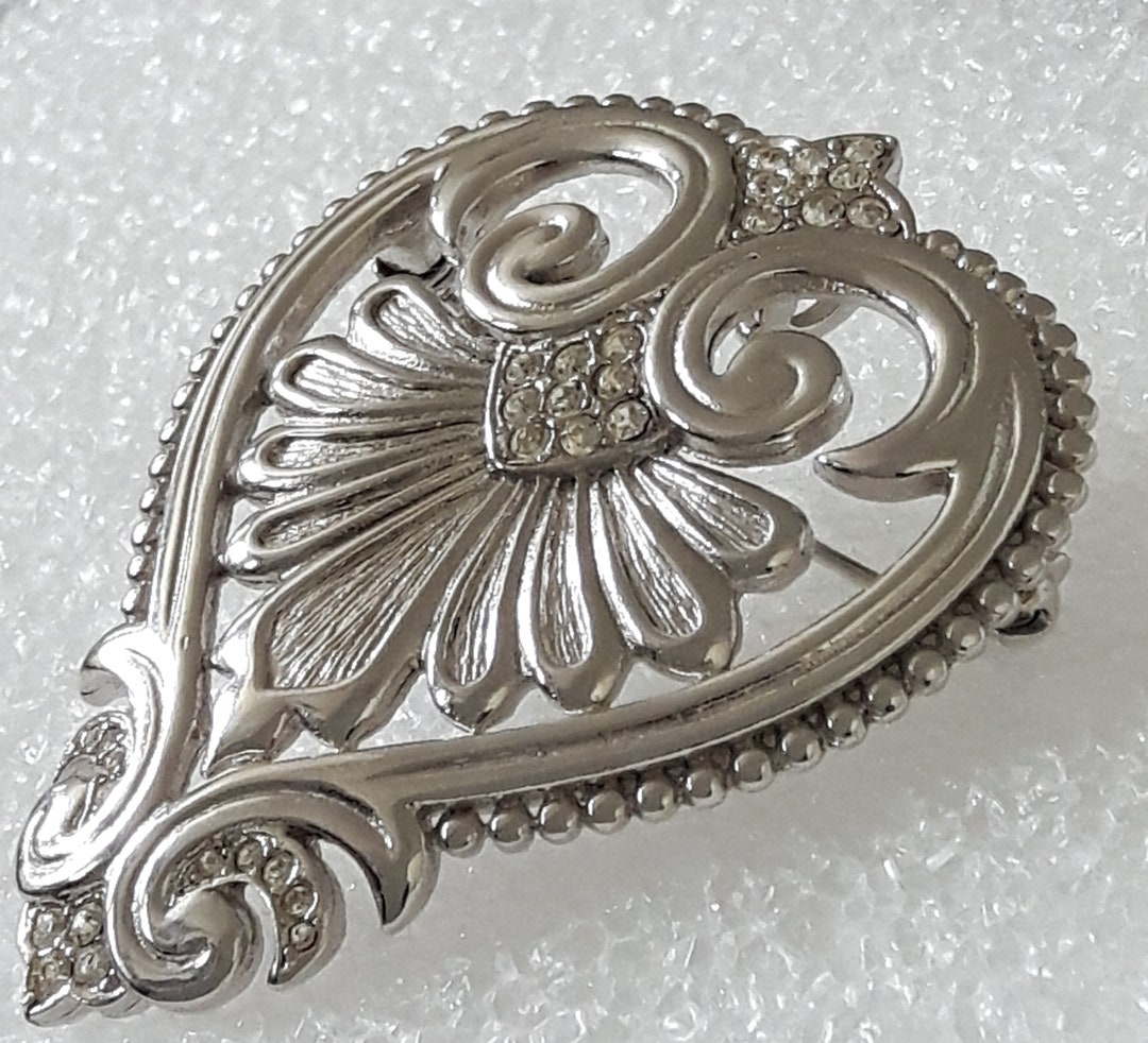 Jackie Orr Designer Collection Silver Tone Heart Rhinestone Brooch Pin ...