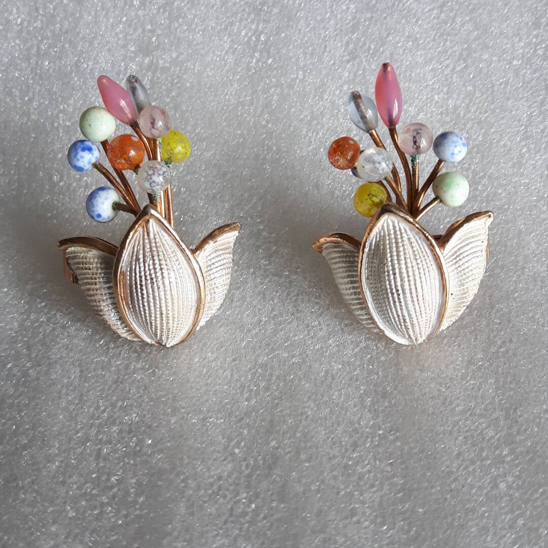 Kramer Earrings, Art Glass Floral Earrings - Etsy