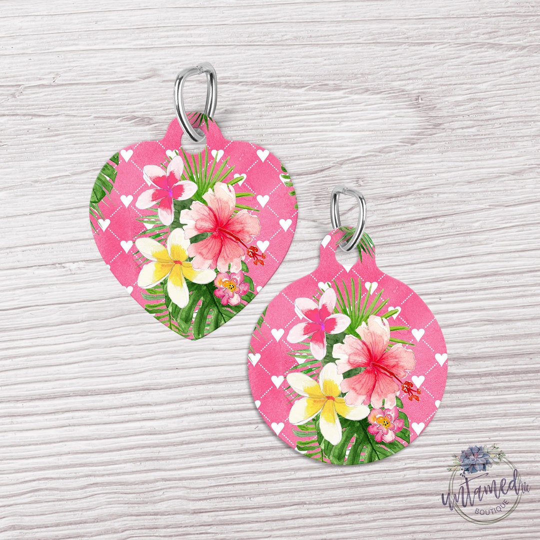 Tropical Flower Cat Dog Pet ID Tag Beach Summer - Etsy