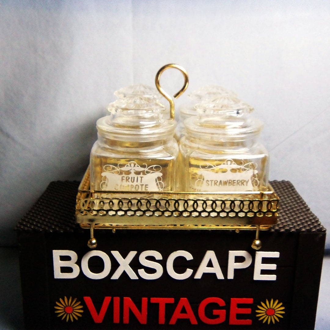 Vintage Metal Condiment Caddy With Glass Jars, Metal Serving Tray ...