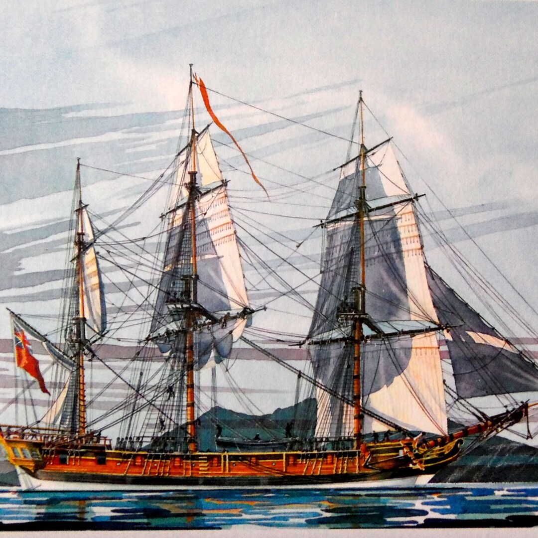 Vintage Ship Art, Ship Wall Decor, Nautical Wall Decor, HMS Bermuda ...