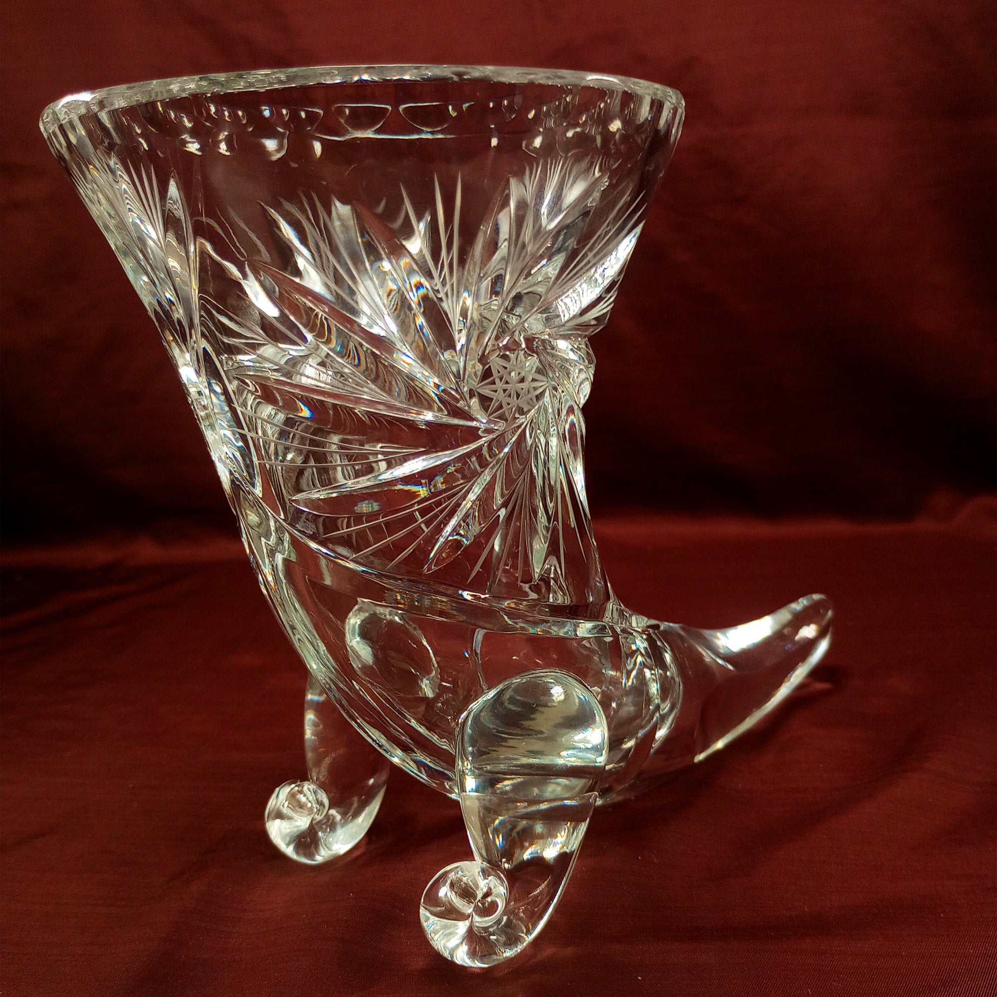 Vintage Pinwheel Crystal Cornucopia Vase, Pinwheel Crystal Horn Flower ...