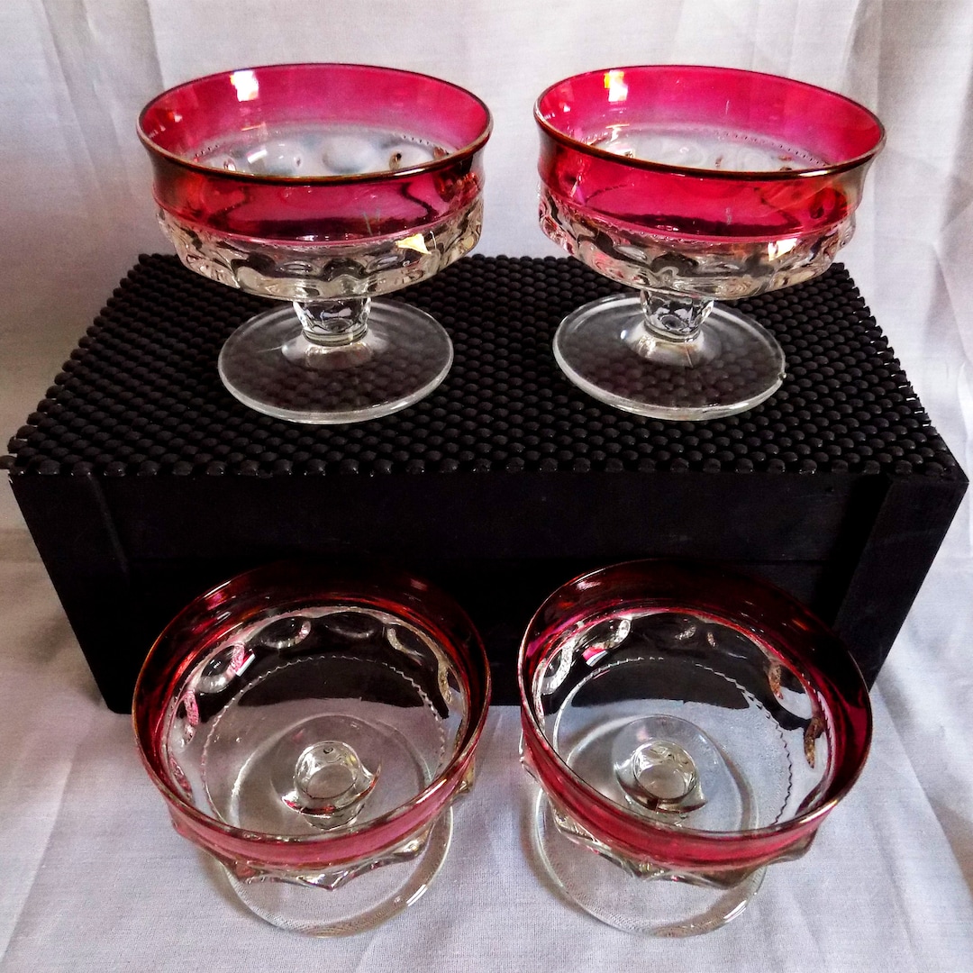 Vintage Ruby Flash Glass Pedestal Bowls, Indiana Glass Dessert Dishes ...
