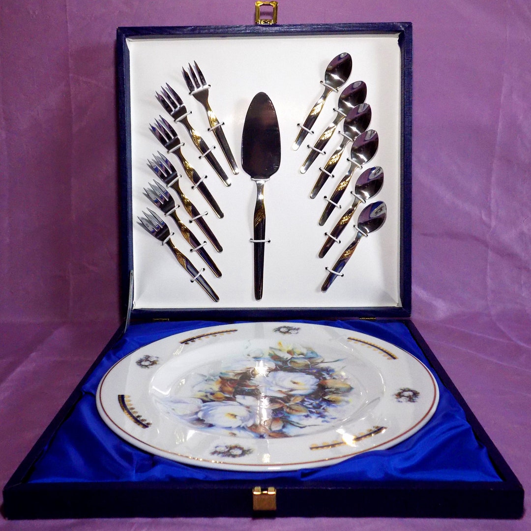 Vintage Dessert Serving Set, Cake Plate and Servers, Porcelain Dessert ...