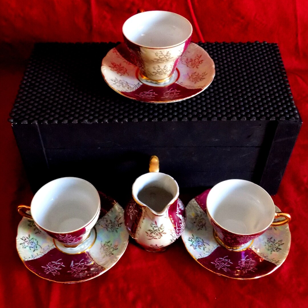 Vintage Elbro Courting Couple Espresso Set, Vintage China, Lusterware ...