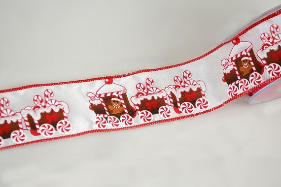 Wired Gingerbread Man and Train Christmas Ribbon White Brown - Etsy