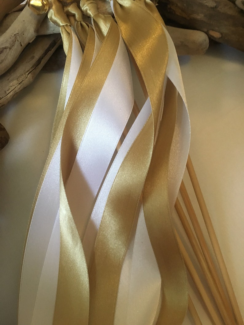 20 Wedding Wands with Gold Bells Satin Long Ribbon White | Etsy