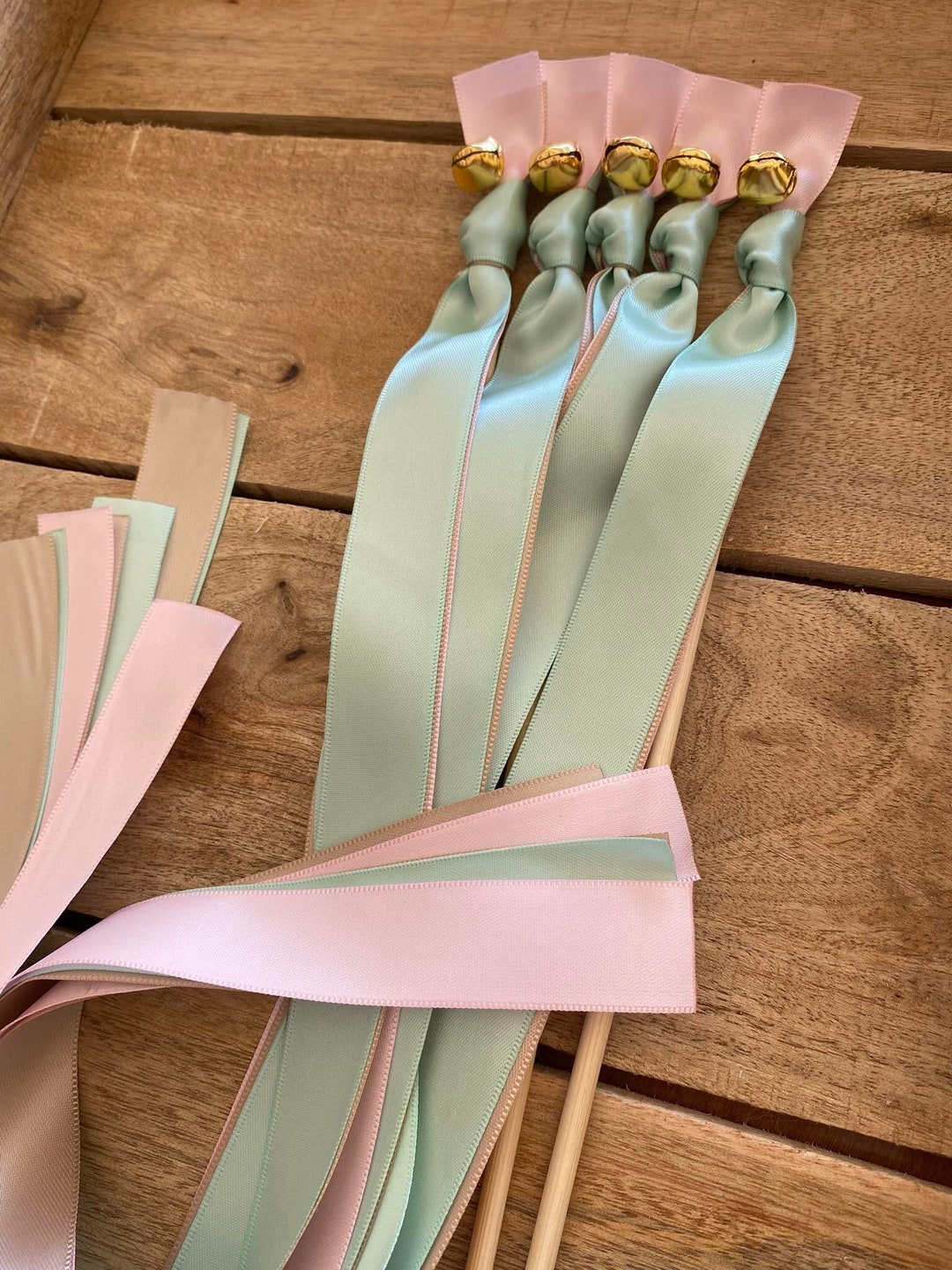 100 Wedding Wands, Party Streamers, Gold Bells, Satin Ribbons in Pink ...