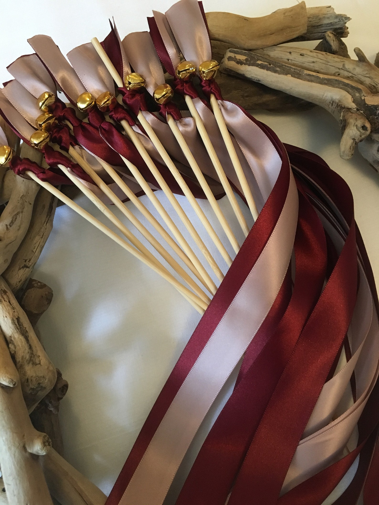 20 Wedding Wands With Gold Bells Long Satin Dark Pink Blush & - Etsy