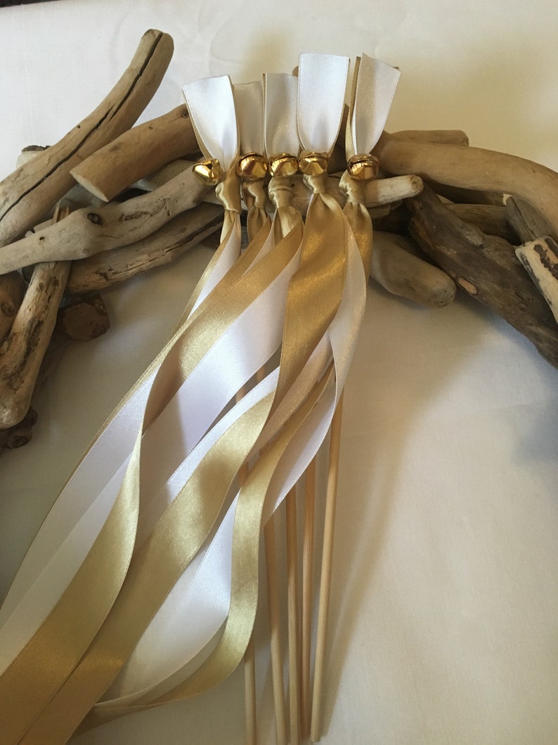 20 Wedding Wands with Gold Bells Satin Long Ribbon White | Etsy
