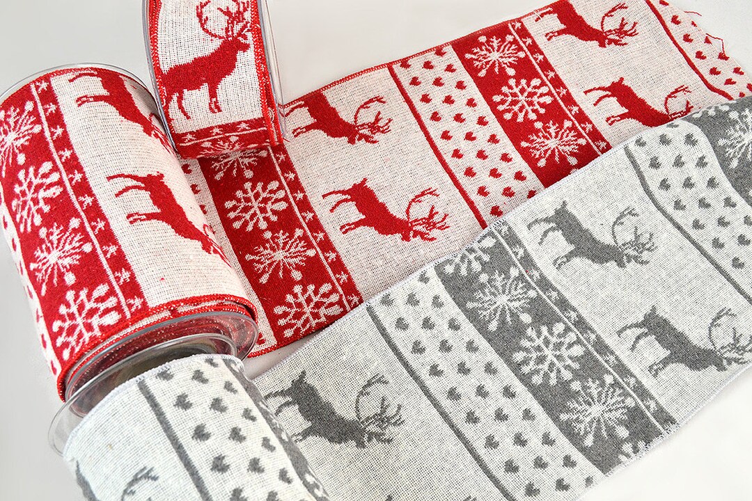 Deer Oversized Ribbon by the Roll Christmas Theme Wide Ribbon in Red ...