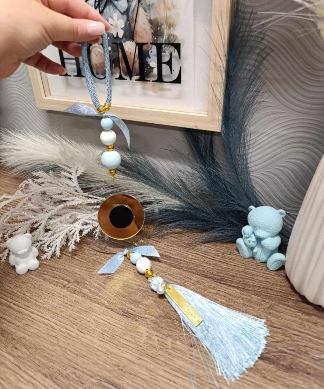 New Born Baby Present, Mati Hanging Charm in Light Blue & White With ...