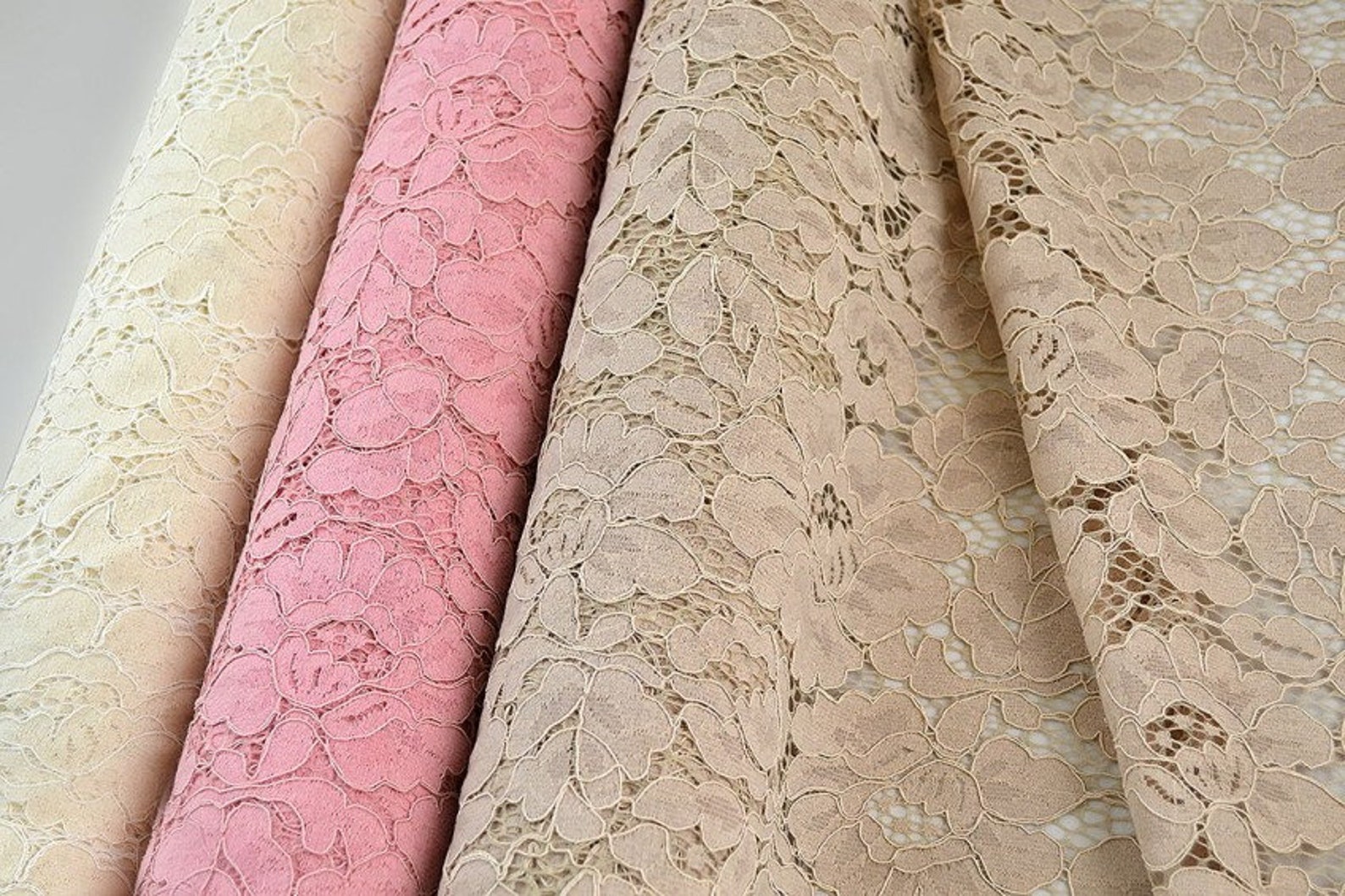 Floral Lace Fabric by the Yard in Beige Ivory Pink - Etsy