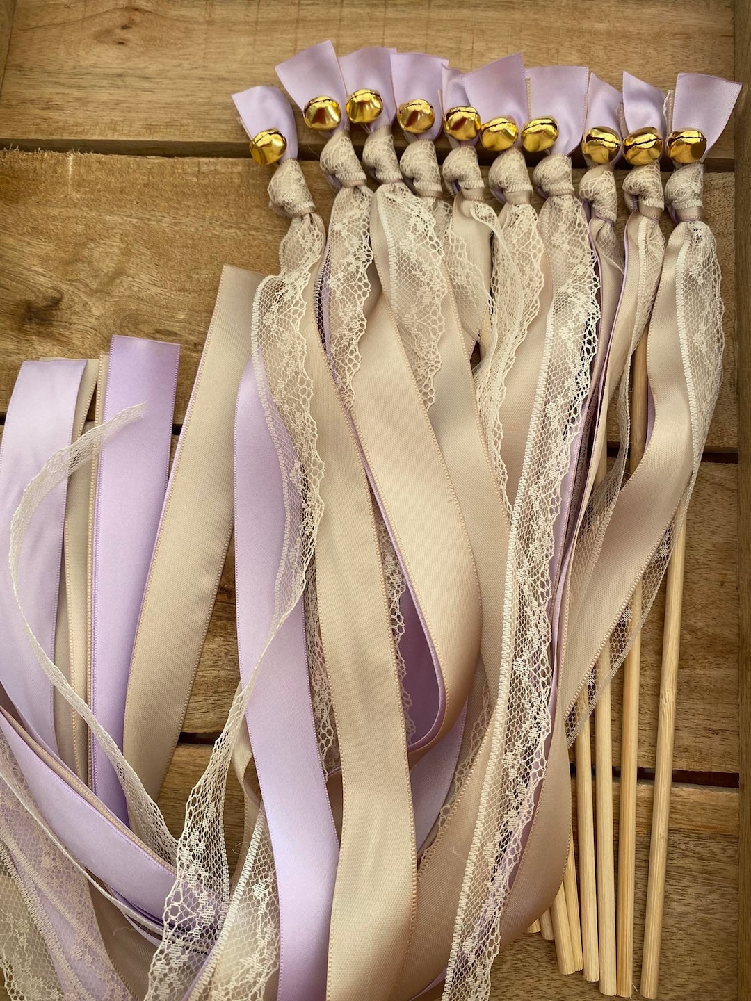 100 Wedding Wands, Party Streamers, Gold Bells, Satin Ribbons in ...