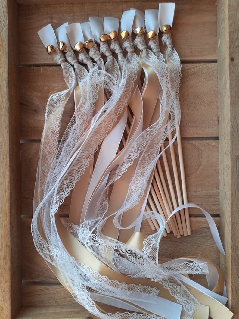 20 Wedding Wands Party Streamers Gold Bells Satin Ribbons - Etsy