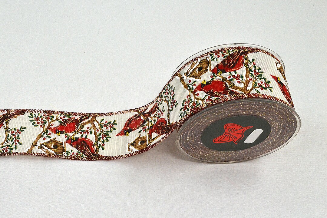 Christmas Ribbon, Brown Cardinal Birds, Holiday DIY Crafts - Etsy