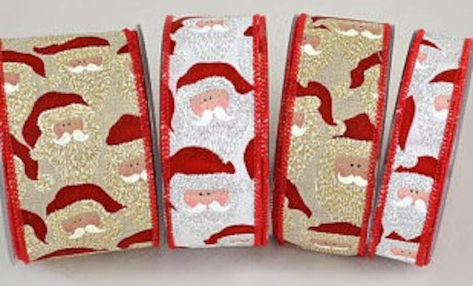 Santa Claus Face Ribbon Wired Glitter Polyester Ribbon 3 | Etsy