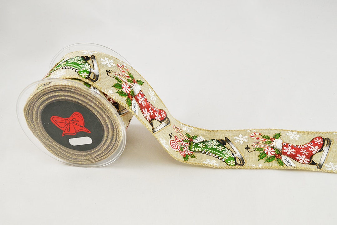 Christmas Ribbon: Wired Beige Xmas Trim With Snowshoes - Etsy