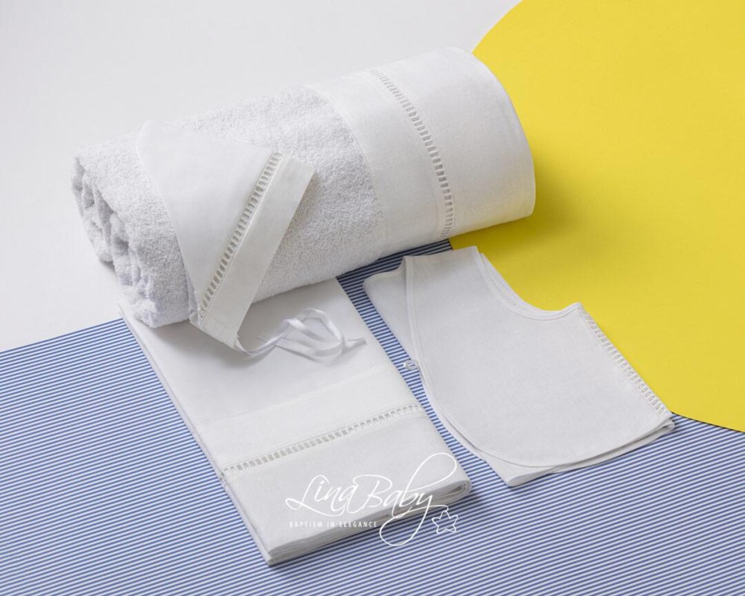 Minimalist Baby Boy Baptism Set: White Cotton Towel, Oilcloth ...
