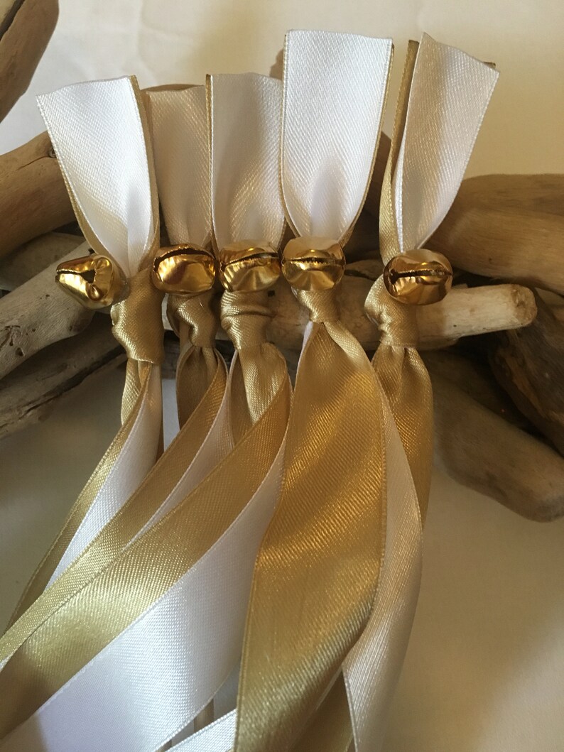 20 Wedding Wands With Gold Bells Satin Long Ribbons in White - Etsy