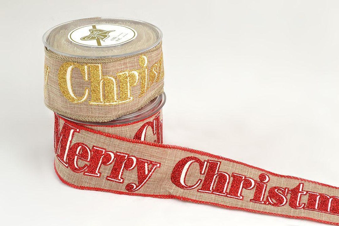 Merry Christmas Wired Ribbon, Bold Glitter Letters in Red or Gold, Xmas ...