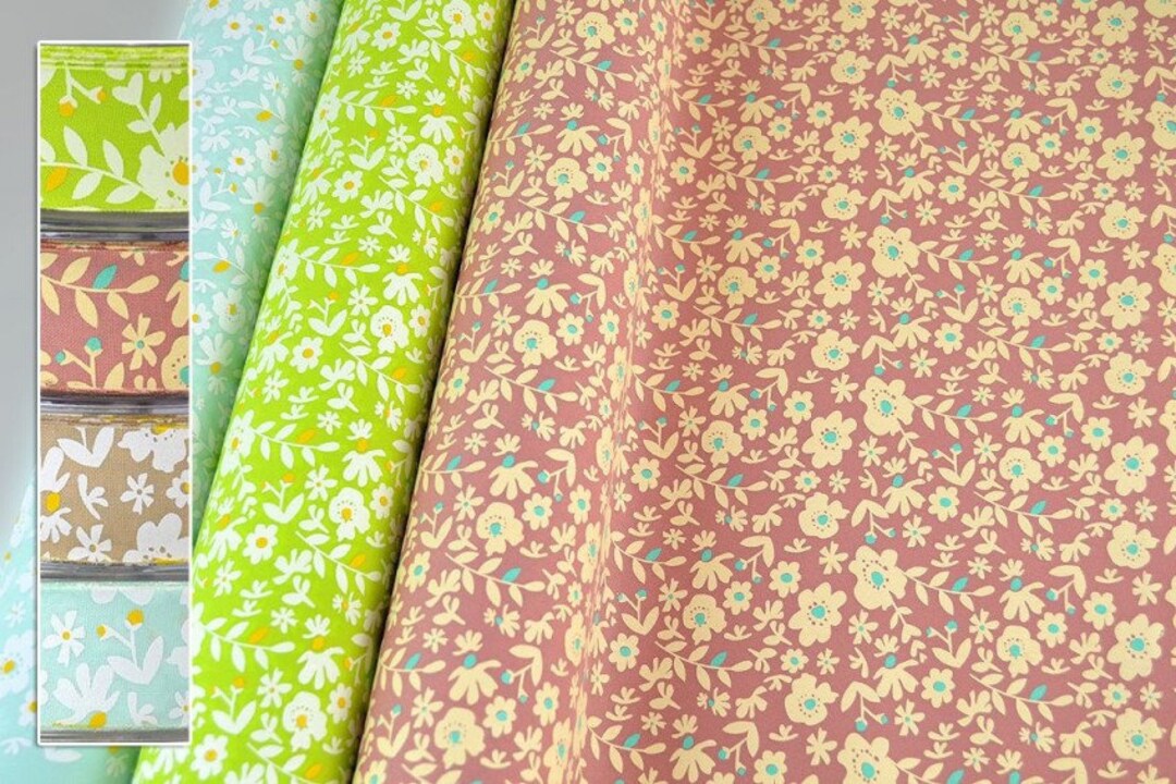 Minimat Fabric With Shapes of Flowers and Leaves Upholstery - Etsy