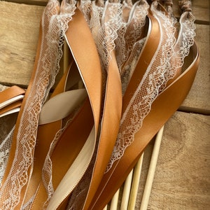 20 Wedding Wands, Party Streamers, Gold Bells, Satin Ribbons in Beige ...
