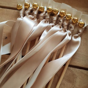 100 Wedding Wands, Party Streamers, Gold Bells, Satin Ribbons in Ivory ...