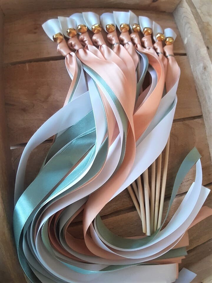 50 Wedding Wands Party Streamers Gold Bells Satin Ribbons - Etsy