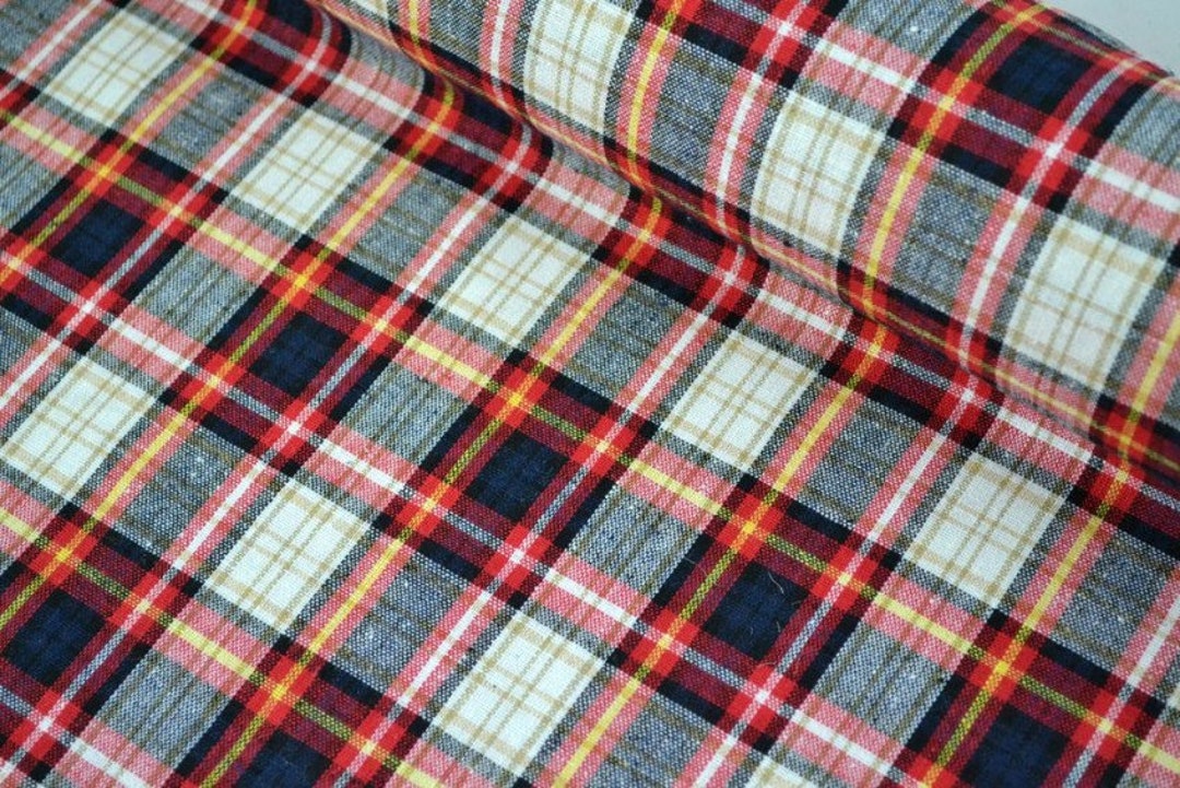 Checkered Cotton Fabric by the Yard Square Shape White Blue Red Yellow ...