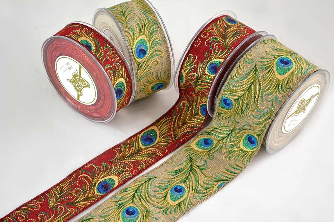 Elegant Peacock Christmas Ribbon Wired Noel Bird Motif 3 - Etsy