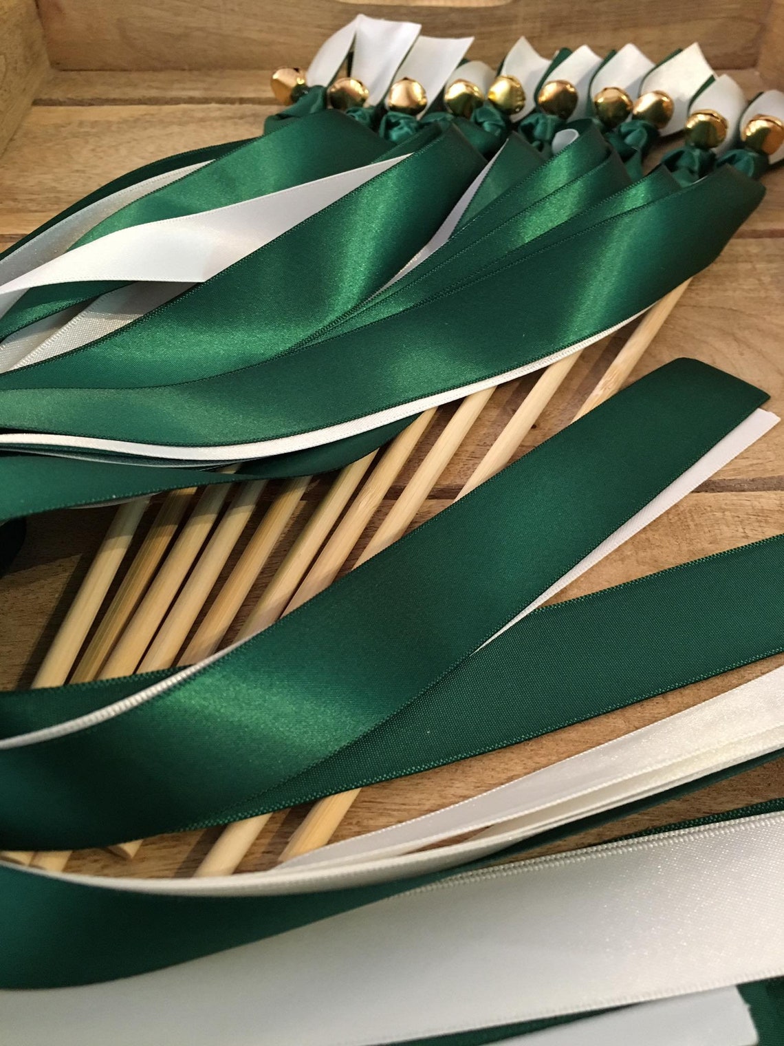 20 Wedding Wands With Gold Bells Satin Icy White and Forest | Etsy