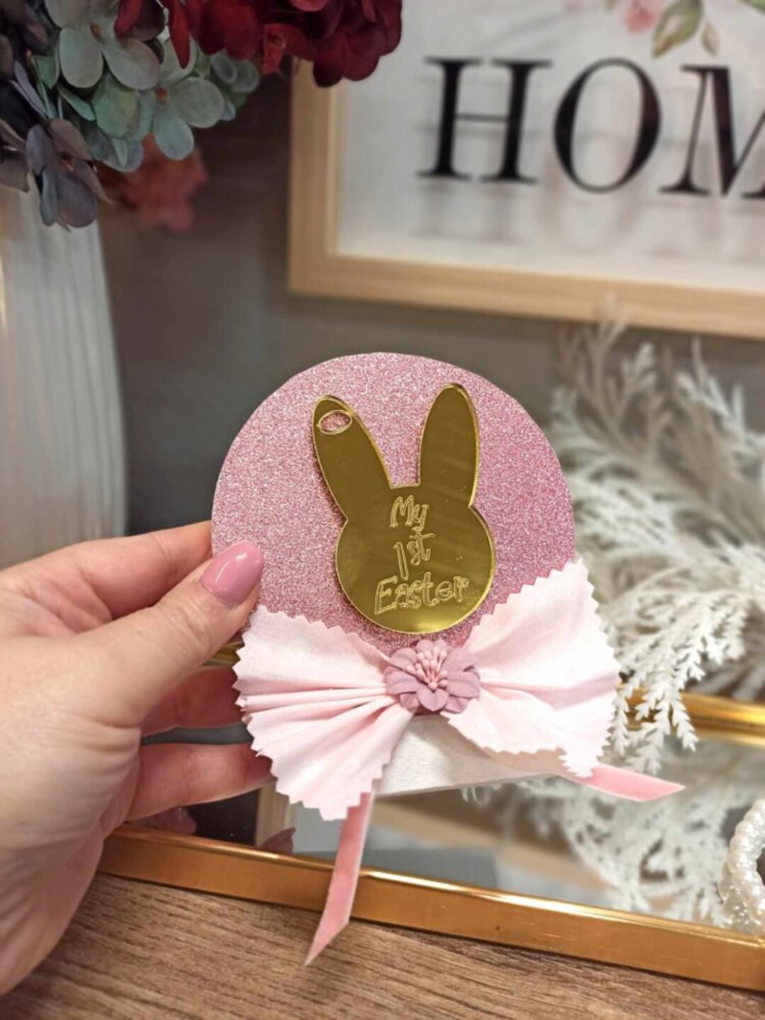 Round Wooden Easter Decoration, Handmade Bunny Decor, My First Easter ...