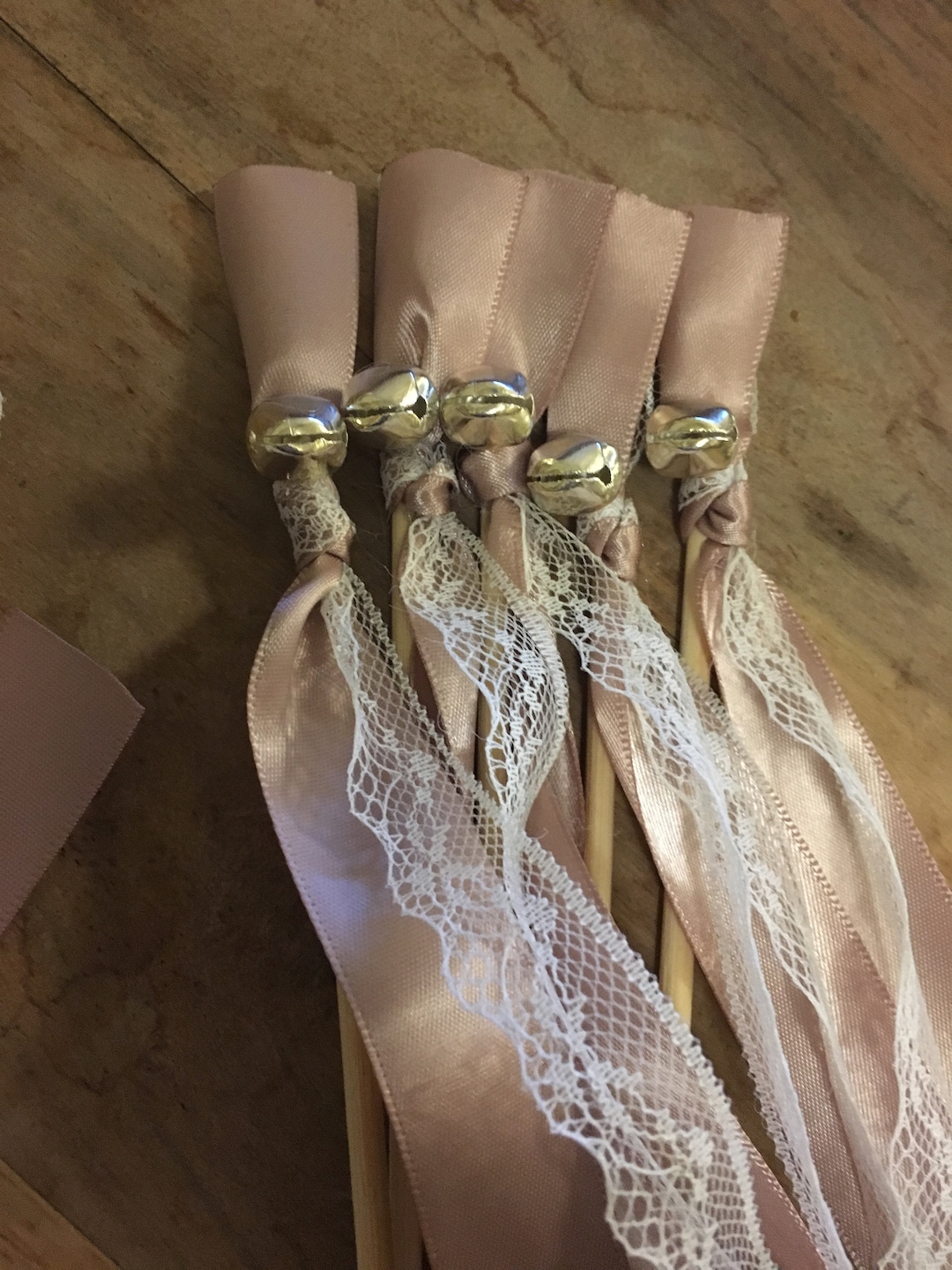 20 Wedding Wands With Gold Bells, Satin Dark Pink Blush and White Lace ...