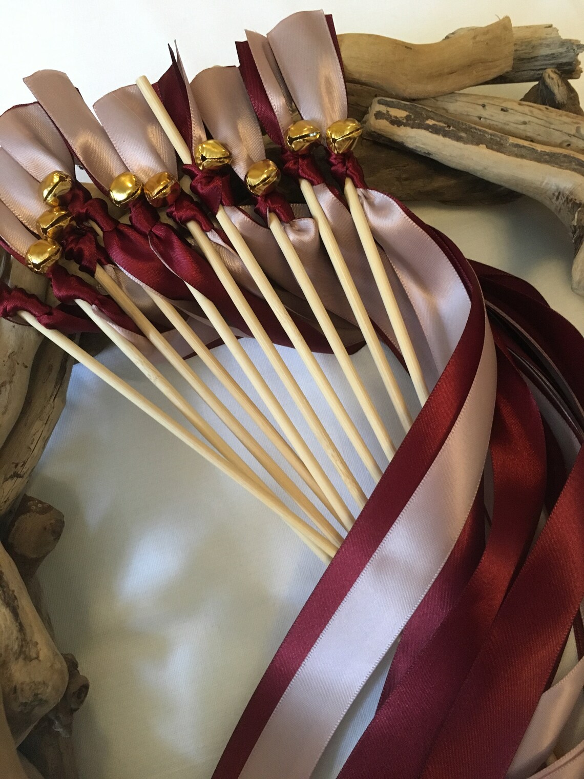 20 Wedding Wands With Gold Bells Long Satin Dark Pink Blush & - Etsy