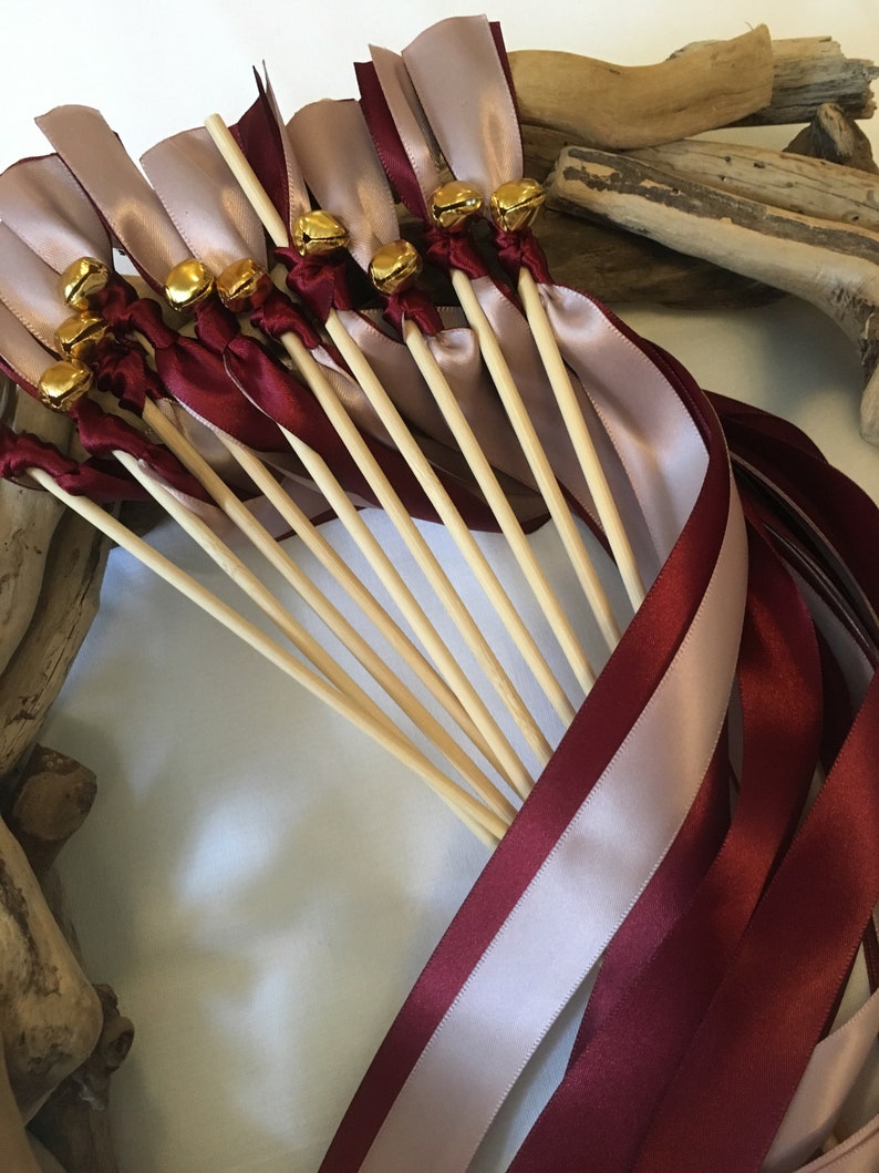 100 Wedding Wands With Gold Bells Long Satin Dark Pink Blush - Etsy
