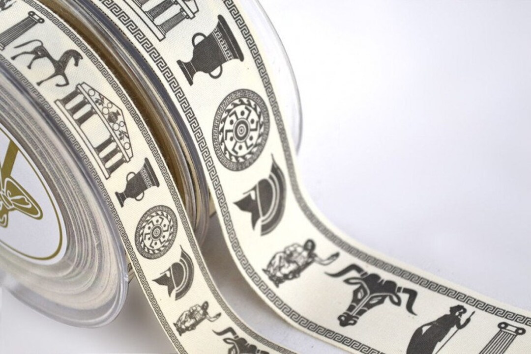 Ancient Greek Motif 2 Widths Cotton Ribbon With Amphora Spartan ...