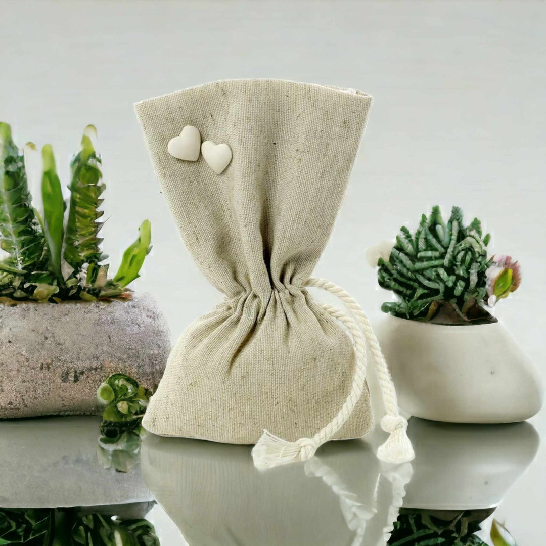 Drawstring Pouch Wedding Favor in Beige, Engagement Heart Favor With ...