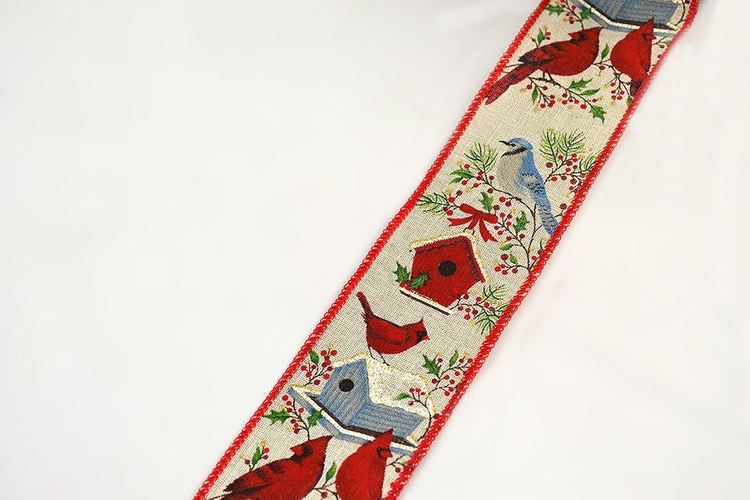 Christmas Wired Ribbon: Red Cardinals, Bluebirds, Birdhouses, Holiday ...