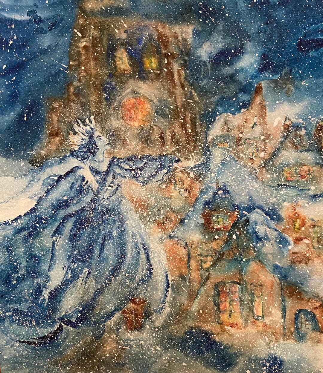 Snow Queen, Christmas Eve, Clock Tower, Night City, Blizzard, Snowstorm ...