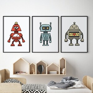 Set of 3 Robot Nursery Robot Wall Decor Retro Robot Robot Poster ...